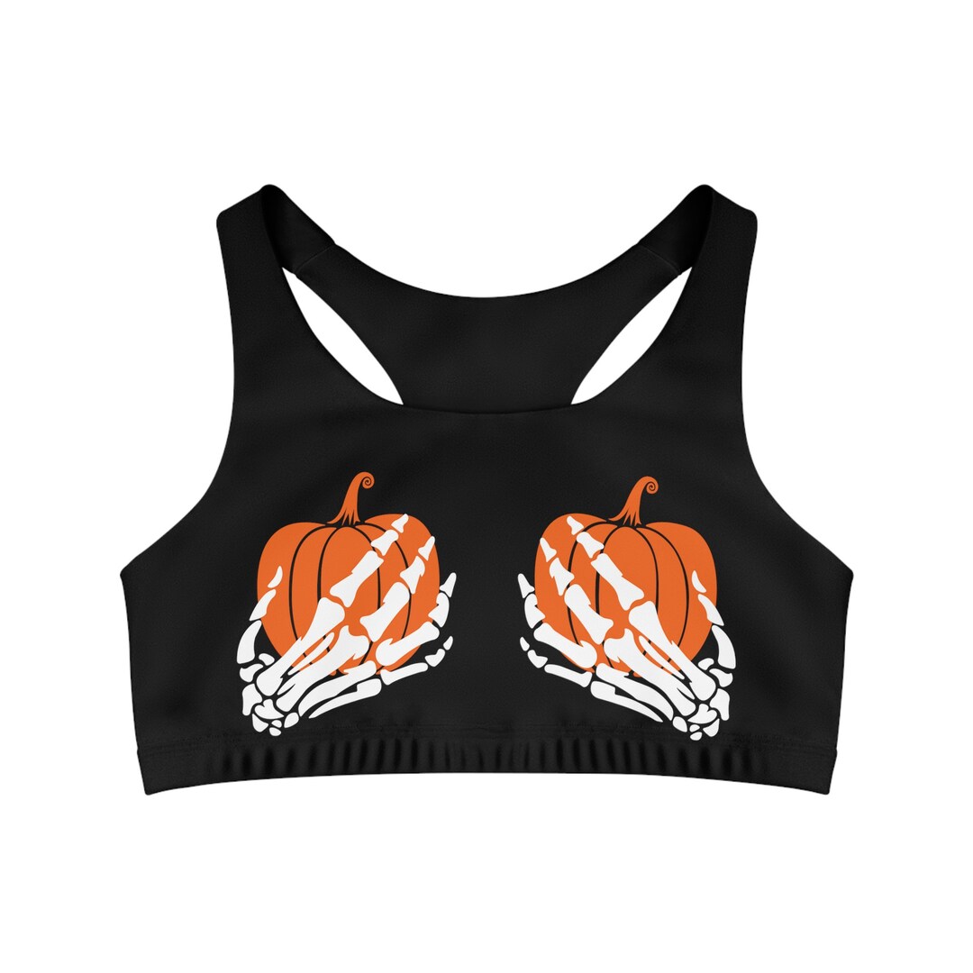 Skeleton Hands With Pumpkins Halloween Seamless Sports Bra - Etsy