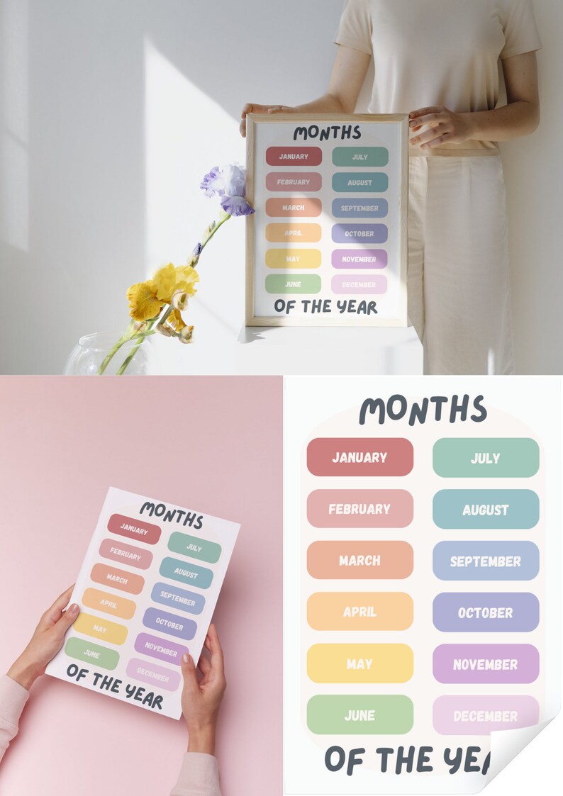 Months of the Year Educational Material for Kids Kindergarten Colourful ...