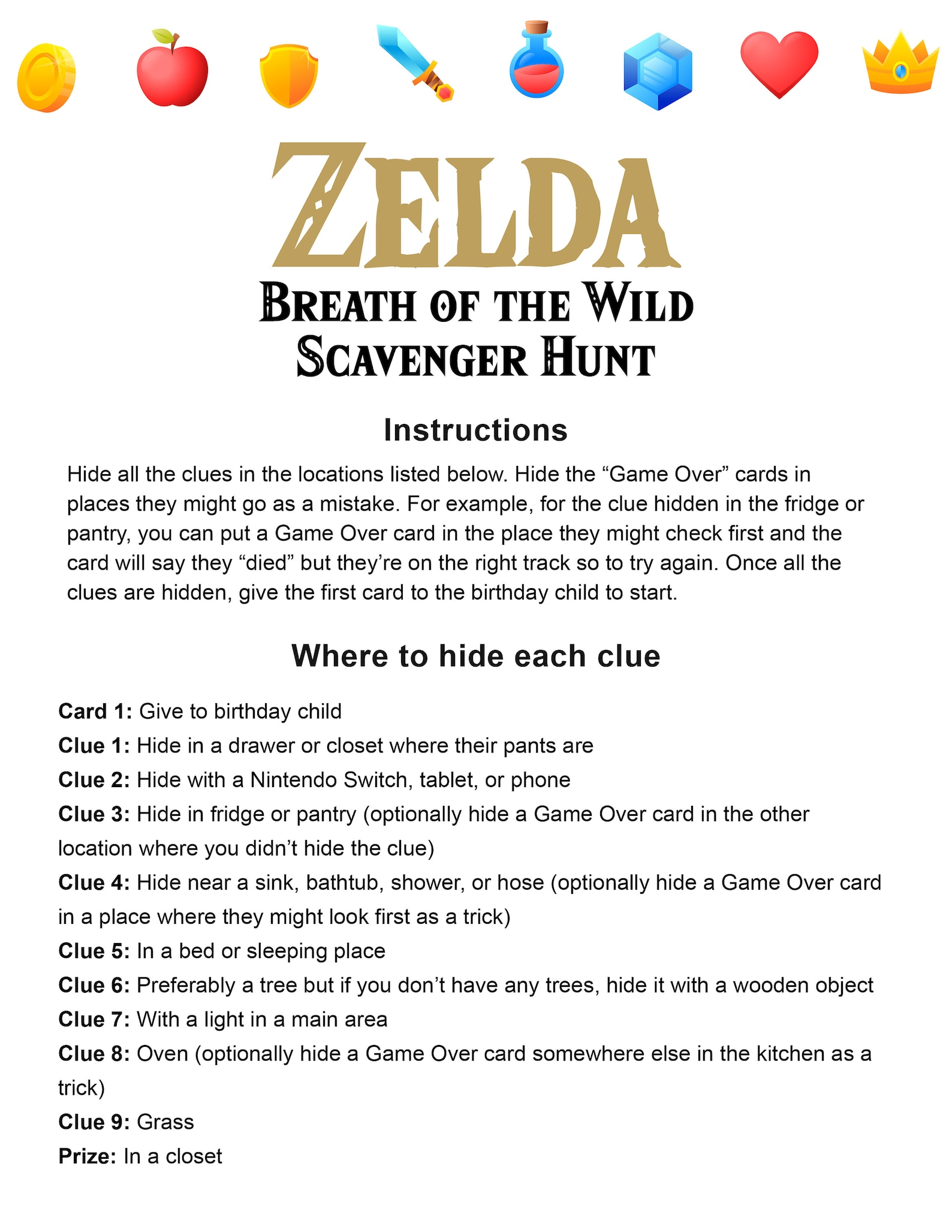 Zelda Breath of the Wild Scavenger Hunt for Zelda Lovers! - Etsy
