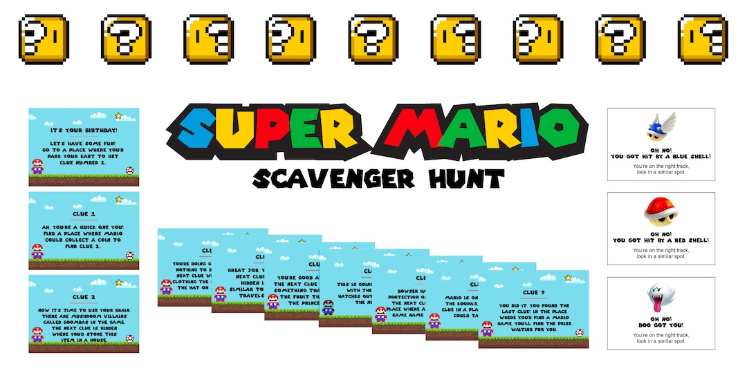 Super Mario Birthday Party - Scavenger Hunt | Instant Download | Kids ...
