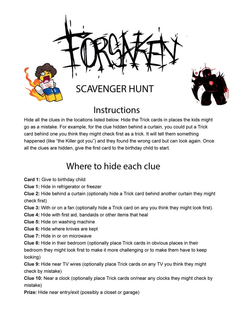 Roblox Forsaken-inspired Scavenger Hunt for Kids - Etsy UK