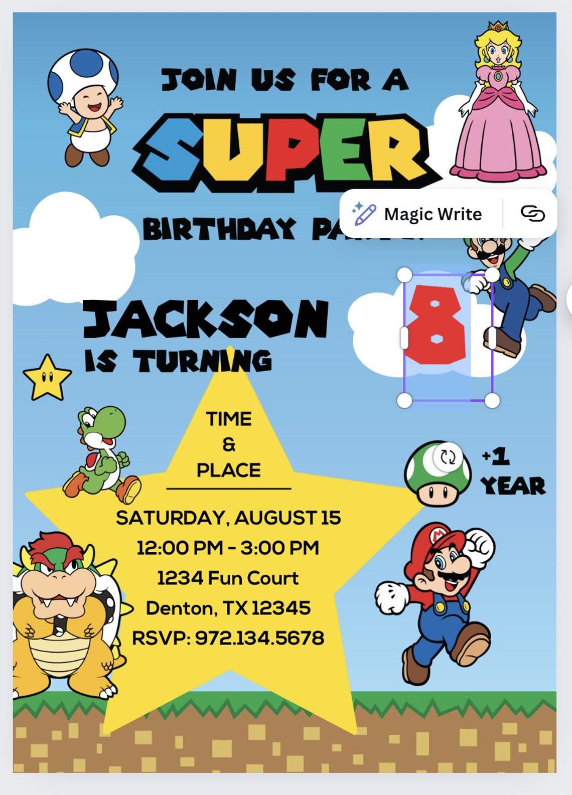 Super Mario Birthday Invitation - Editable Canva Template Instant ...