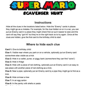 Super Mario Birthday Party - Scavenger Hunt | Instant Download | Kids ...