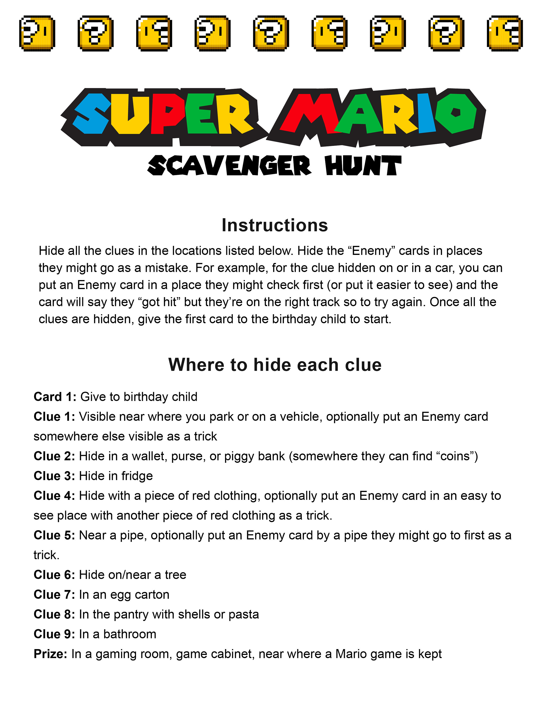 Super Mario Scavenger Hunt - Etsy