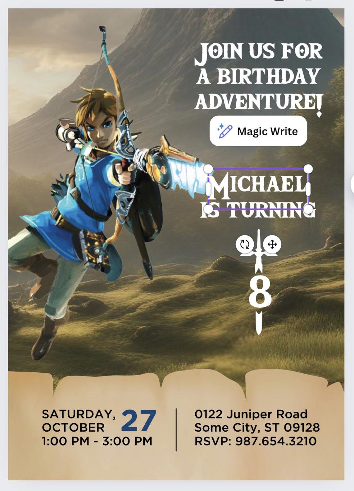 Zelda Birthday Party Invitation, Canva Editable Template Instant ...