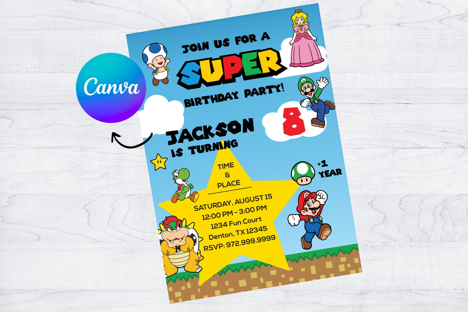 Super Mario Birthday Invitation - Editable Canva Template Instant ...