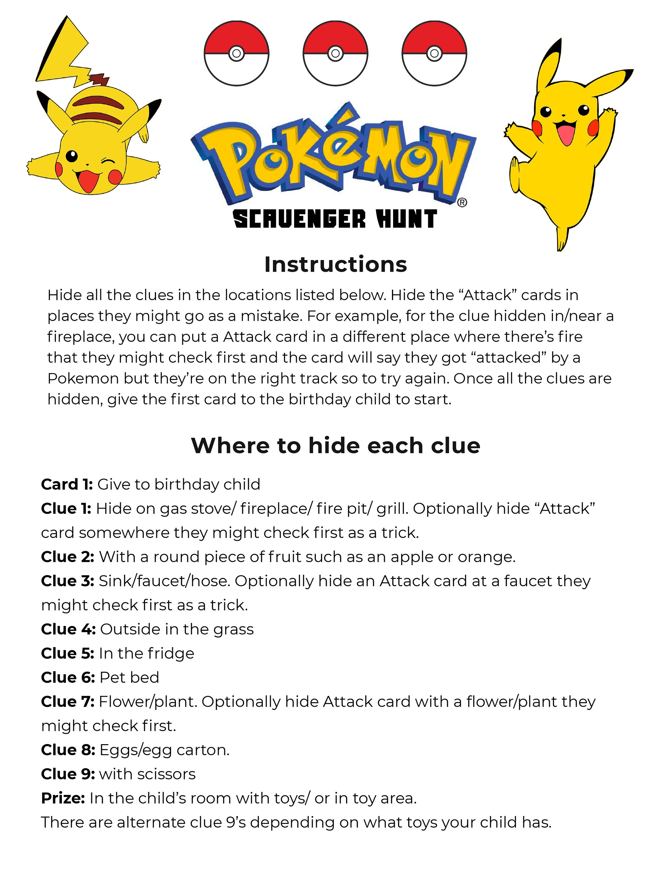 Pokemon Birthday Party - Printable Scavenger Hunt | Instant Download - Etsy