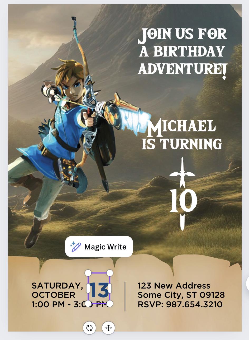 Zelda Birthday Party Invitation, Canva Editable Template Instant ...