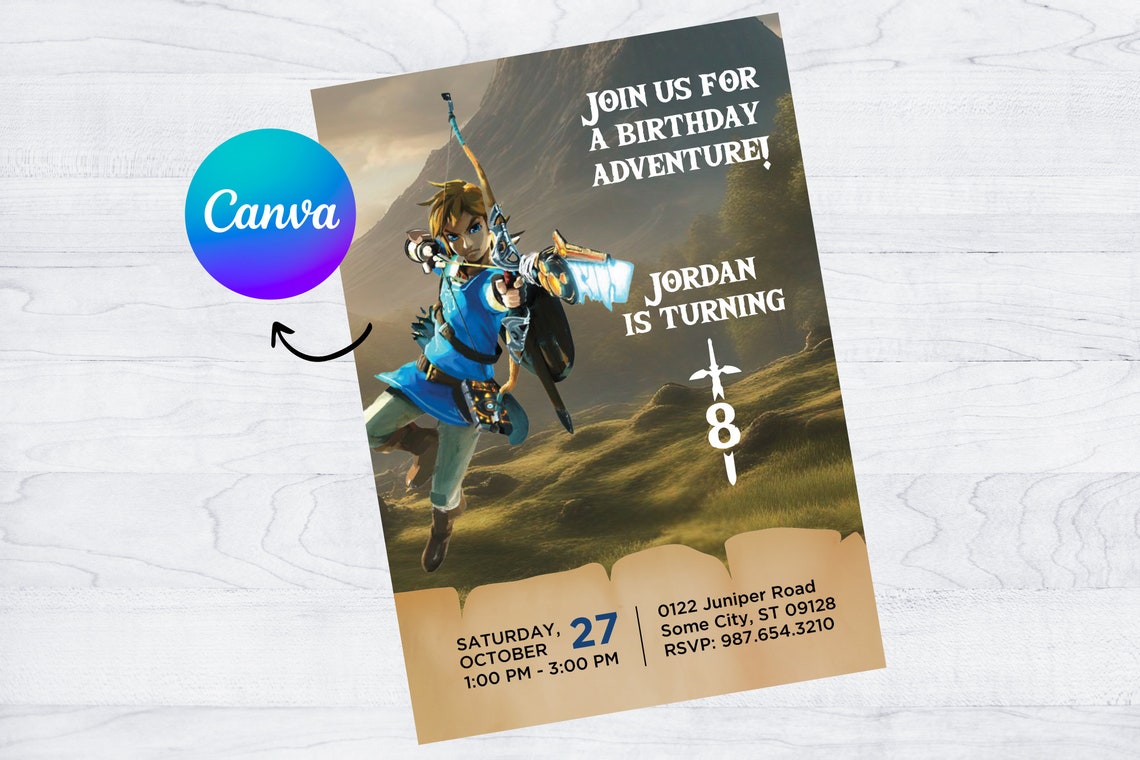 Zelda Birthday Party Invitation, Canva Editable Template Instant ...