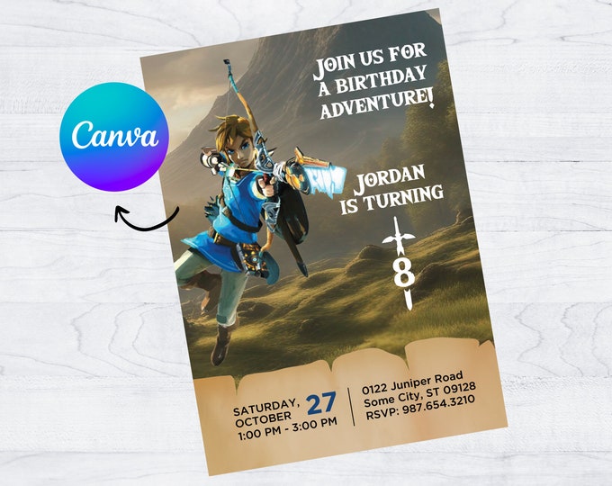 Zelda Birthday Party Invitation, Canva Editable Template Instant ...