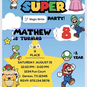Super Mario Birthday Invitation - Editable Canva Template Instant ...