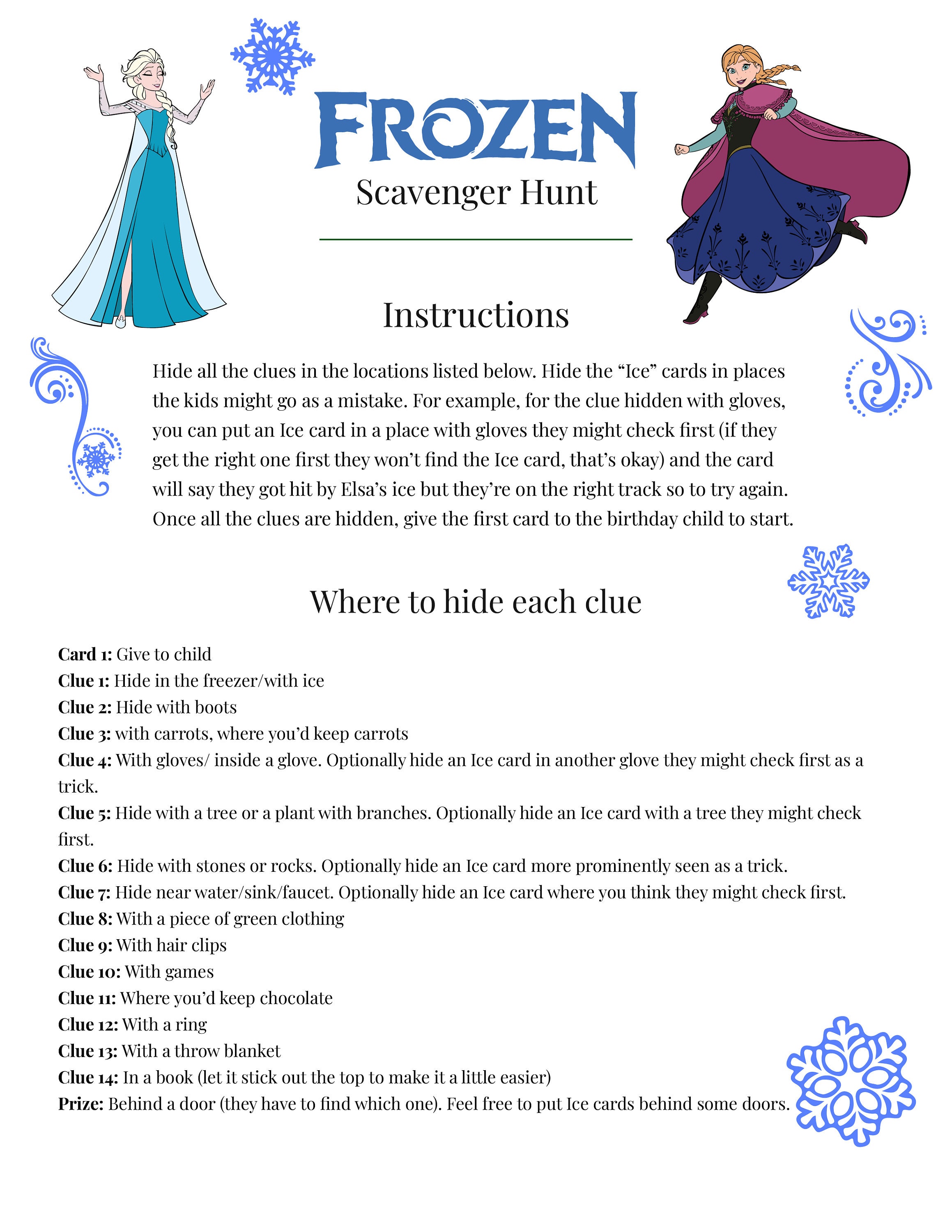 Frozen Birthday Party | Printable Scavenger Hunt | Instant Download - Etsy