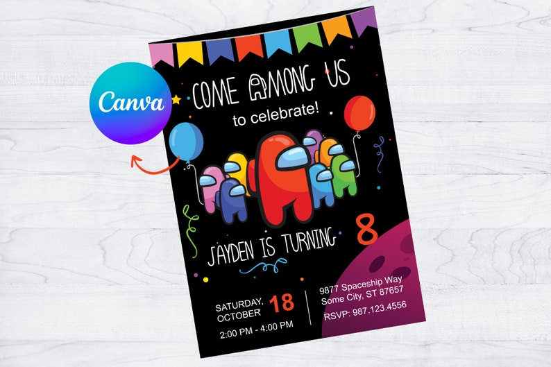 Among Us Birthday Party Invitation, Editable Canva Template Instant ...