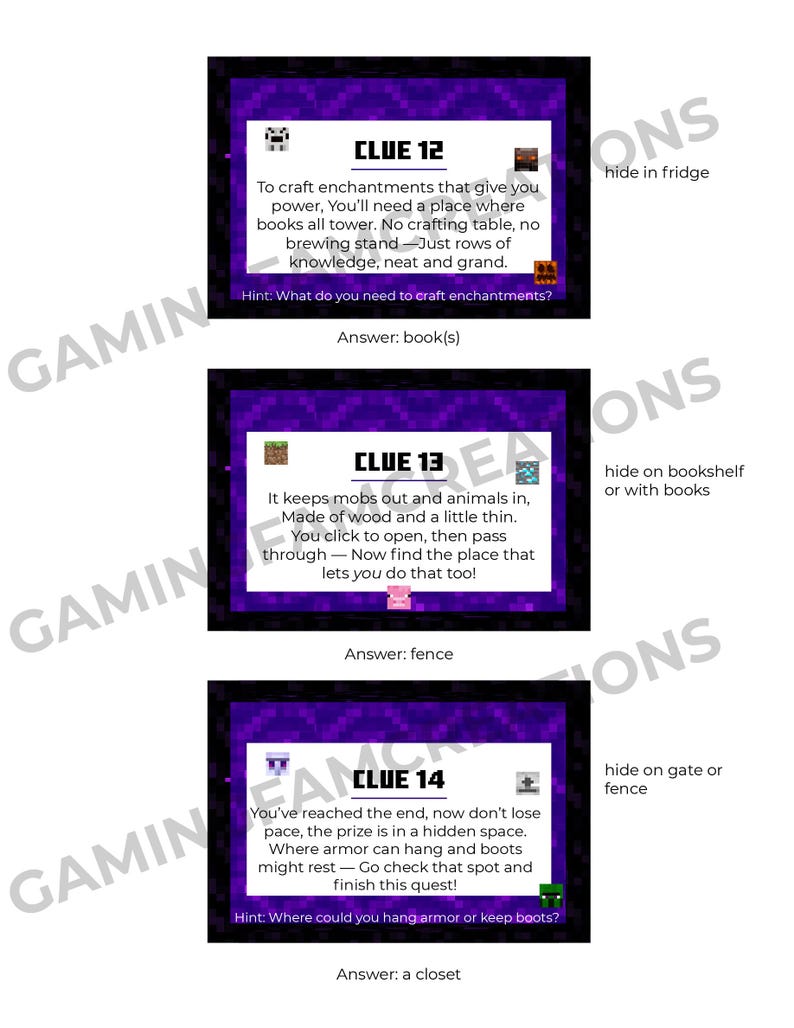 Minecraft Party Scavenger Hunt - 15 Clues - Printable - Etsy
