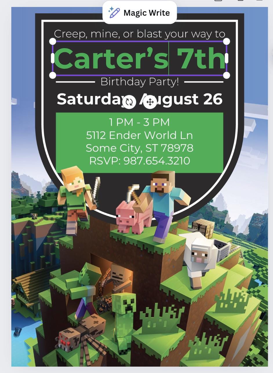 Minecraft Birthday Party Invitation, Editable Canva Template Instant ...