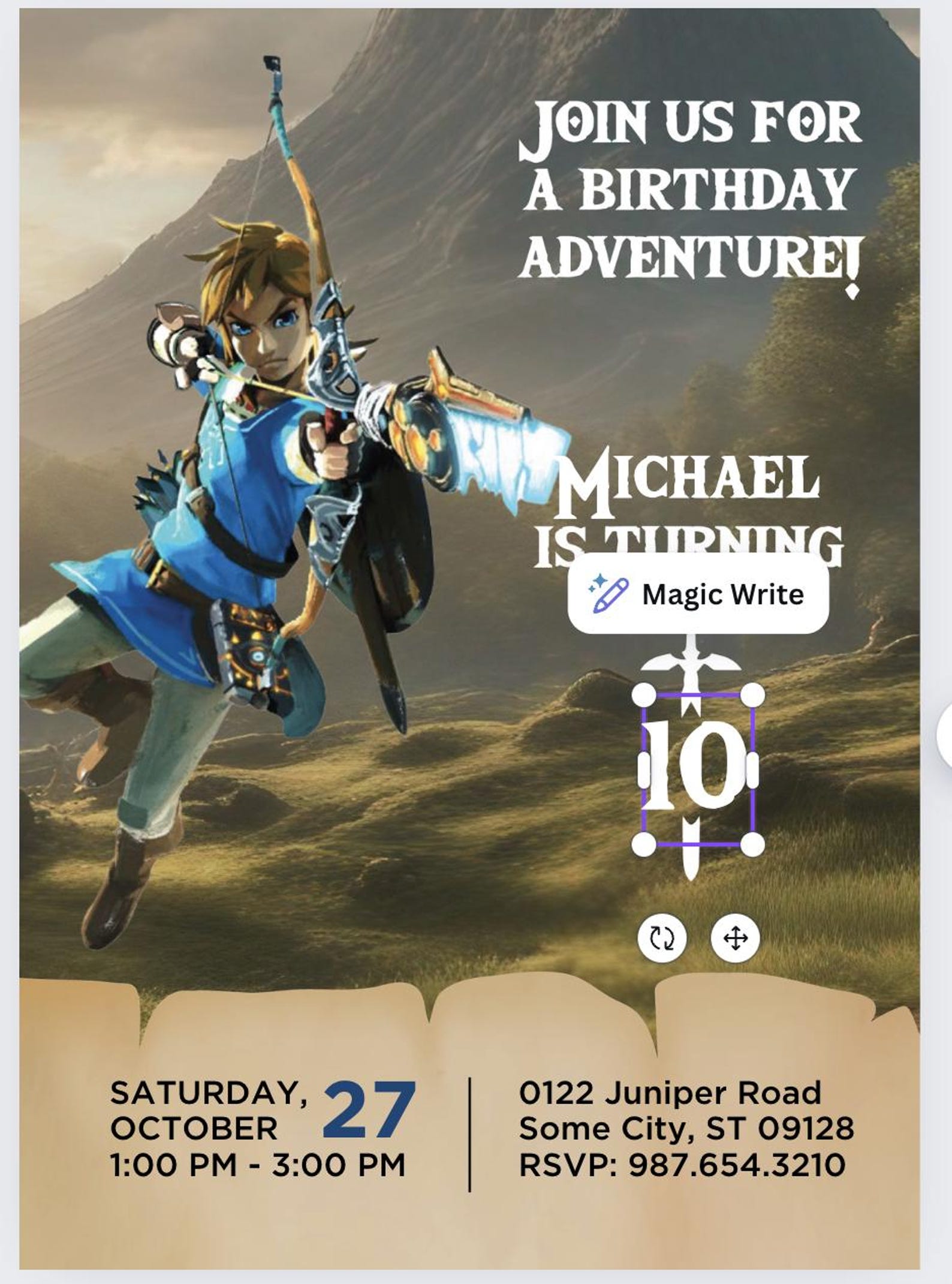 Zelda Birthday Party Invitation, Canva Editable Template Instant ...