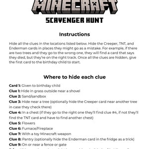 Minecraft Scavenger Hunt Printable - Etsy