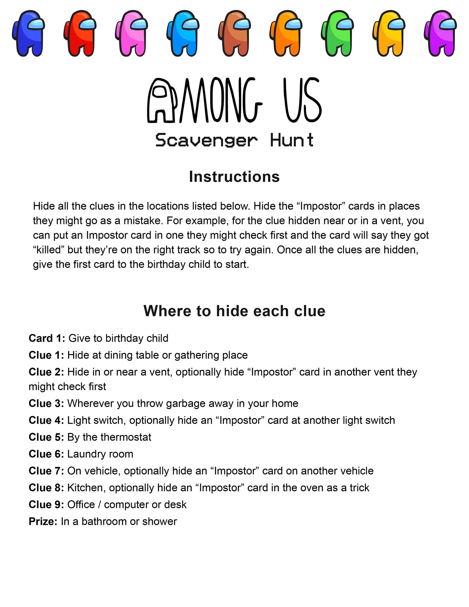 Among Us Scavenger Hunt Printable - Etsy Canada