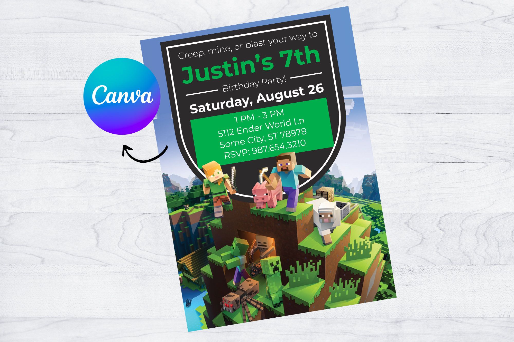 Minecraft Birthday Party Invitation, Editable Canva Template Instant ...