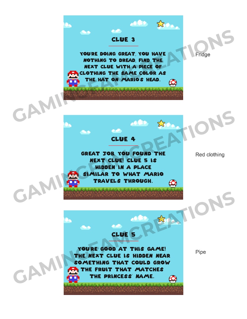 Super Mario Birthday Party - Scavenger Hunt | Instant Download | Kids ...