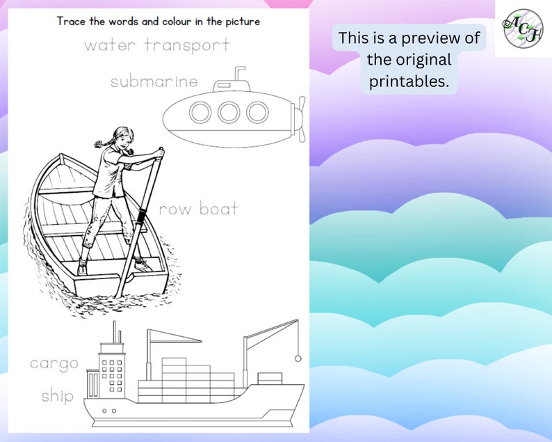 Trace and Colour in - Transportation (land, Air, Sea) Worksheets A4 - Etsy