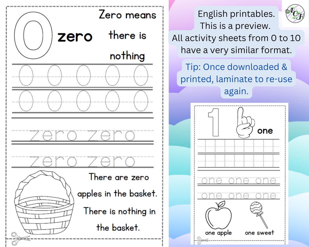 Numbers 0 to 10 - Tracing Worksheets - English A4 - Etsy