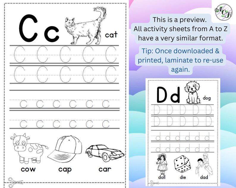 Alphabet Tracing Worksheets - Letters A to Z - English A4 - Etsy