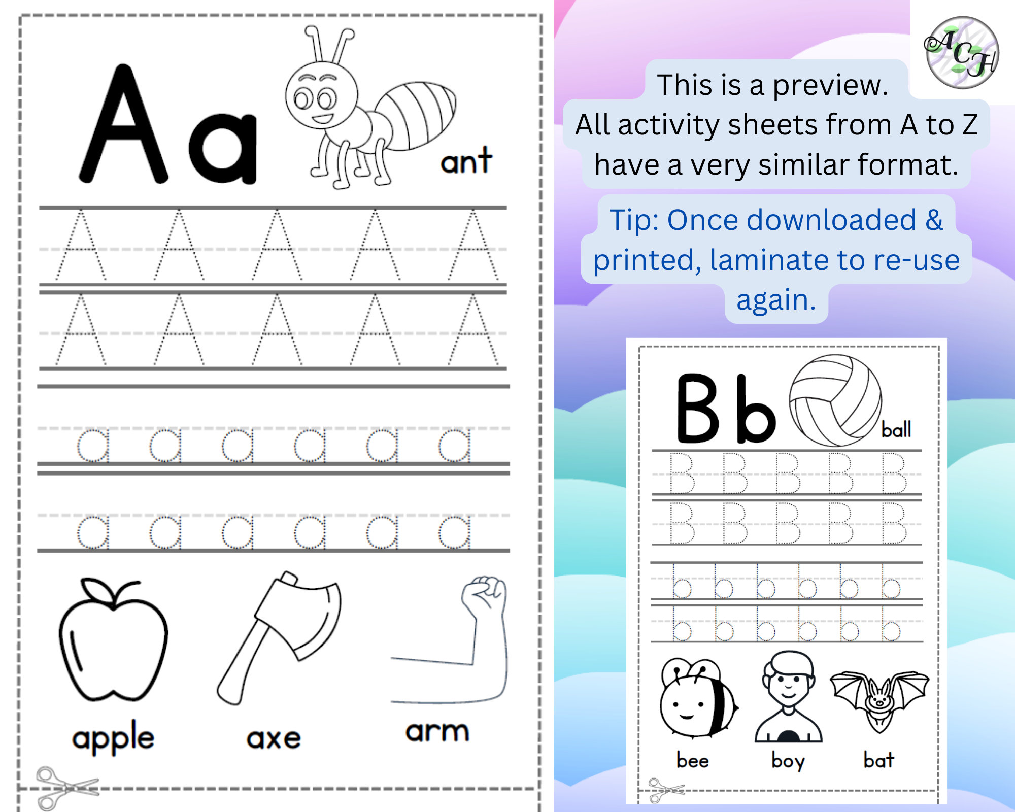 Alphabet Tracing Worksheets - Letters A to Z - English A4 - Etsy