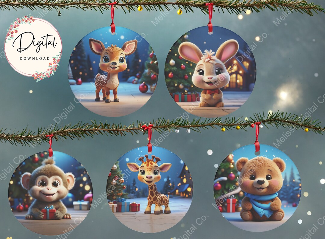 Christmas Baby Woodland Animals Round Ornament Bundle 10pcs. - Etsy