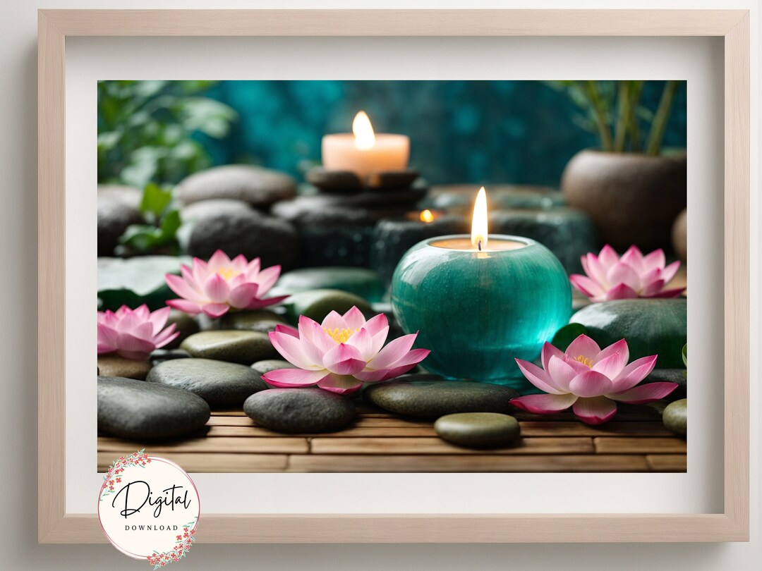 Printable Wall Art Zen Garden With Aromatic Candles and Pink Lotus ...