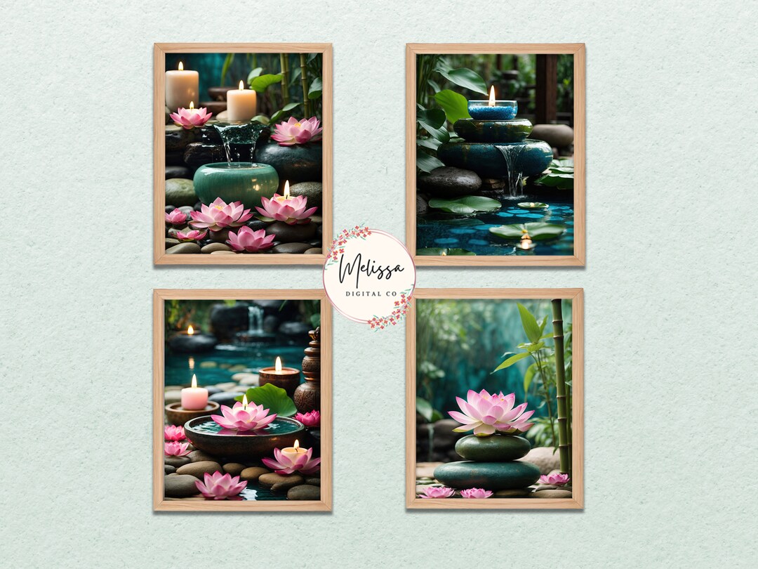 Zen Garden Printable Wall Art Set of 4, Zen Stones Bedroom Prints, Zen ...