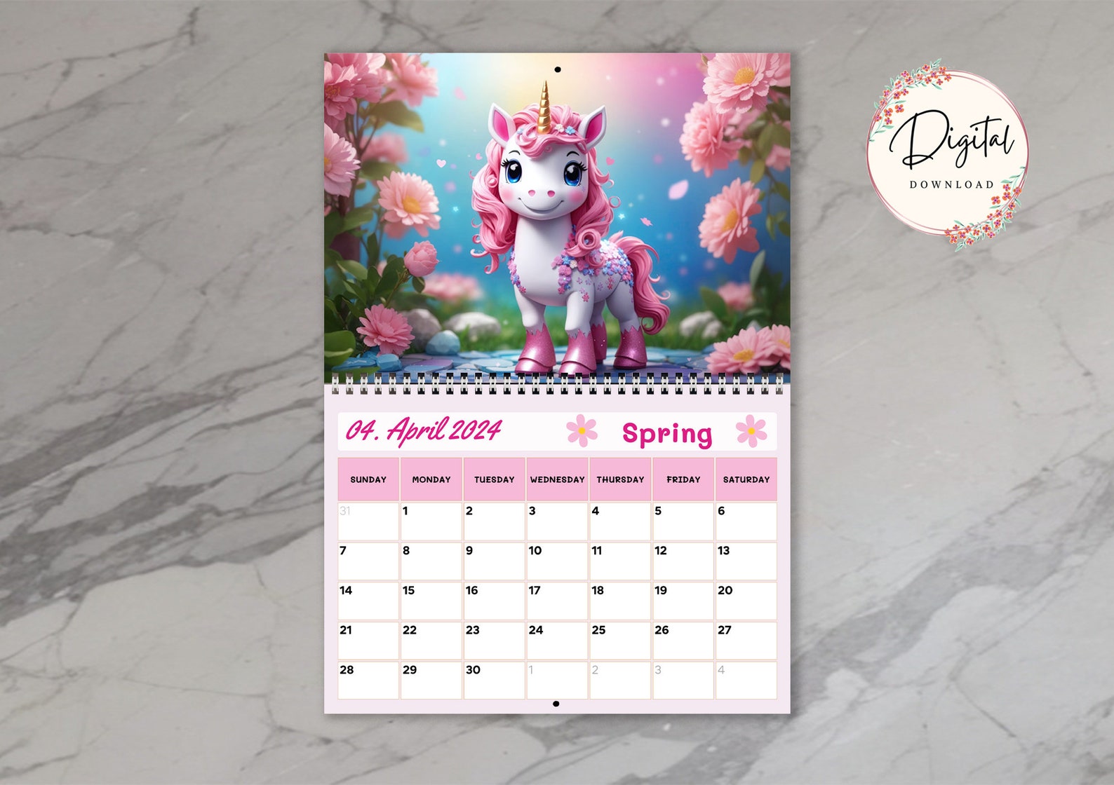 2024 Unicorn Wall Calendar, Printable Unicorn Calendar for Girls, High ...