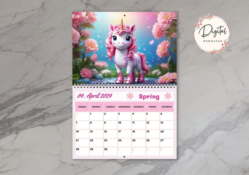 2024 Unicorn Wall Calendar, Printable Unicorn Calendar for Girls, High ...