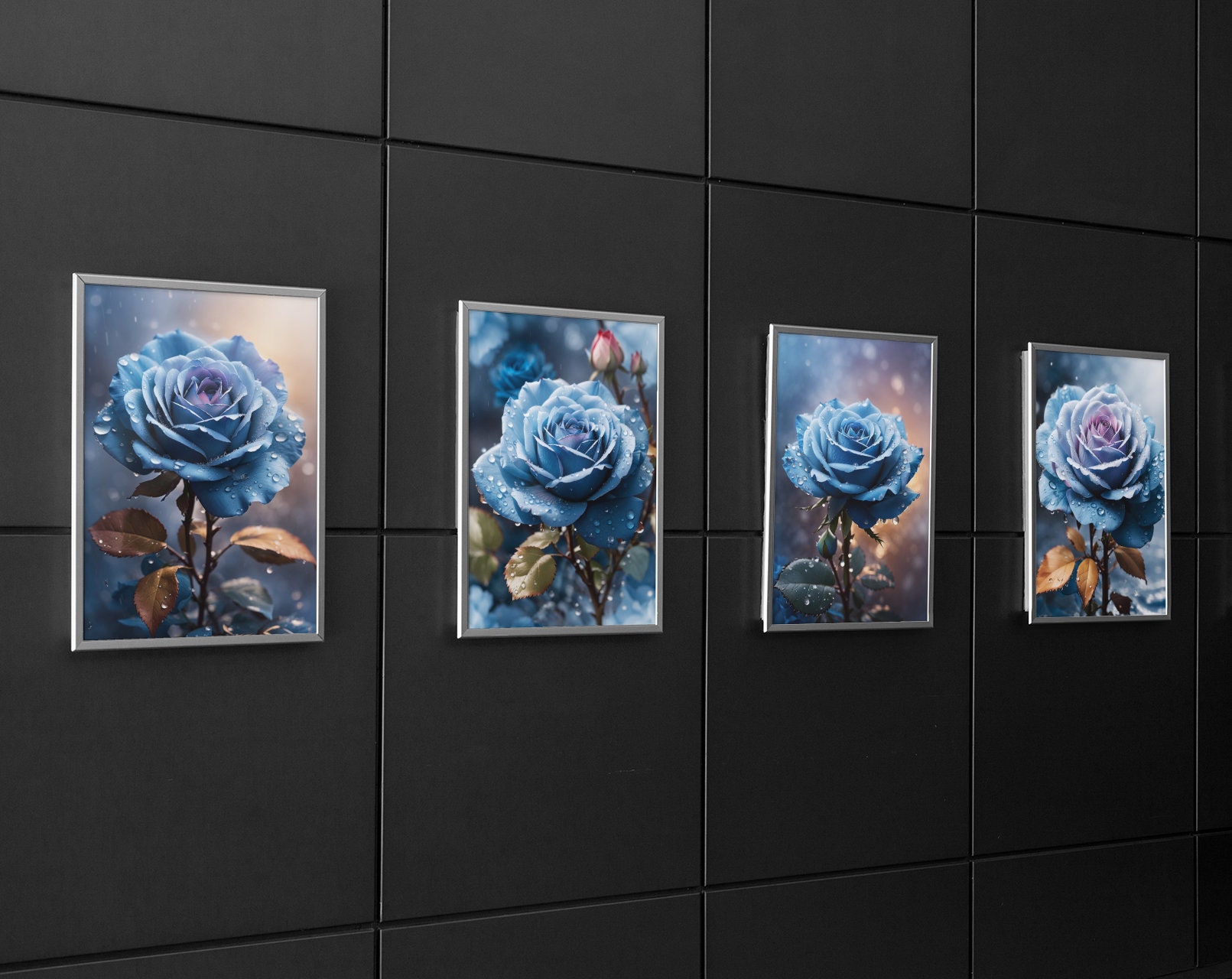 Watercolor Printable Wall Art Set of 4 Blue Roses, High Quality Floral ...