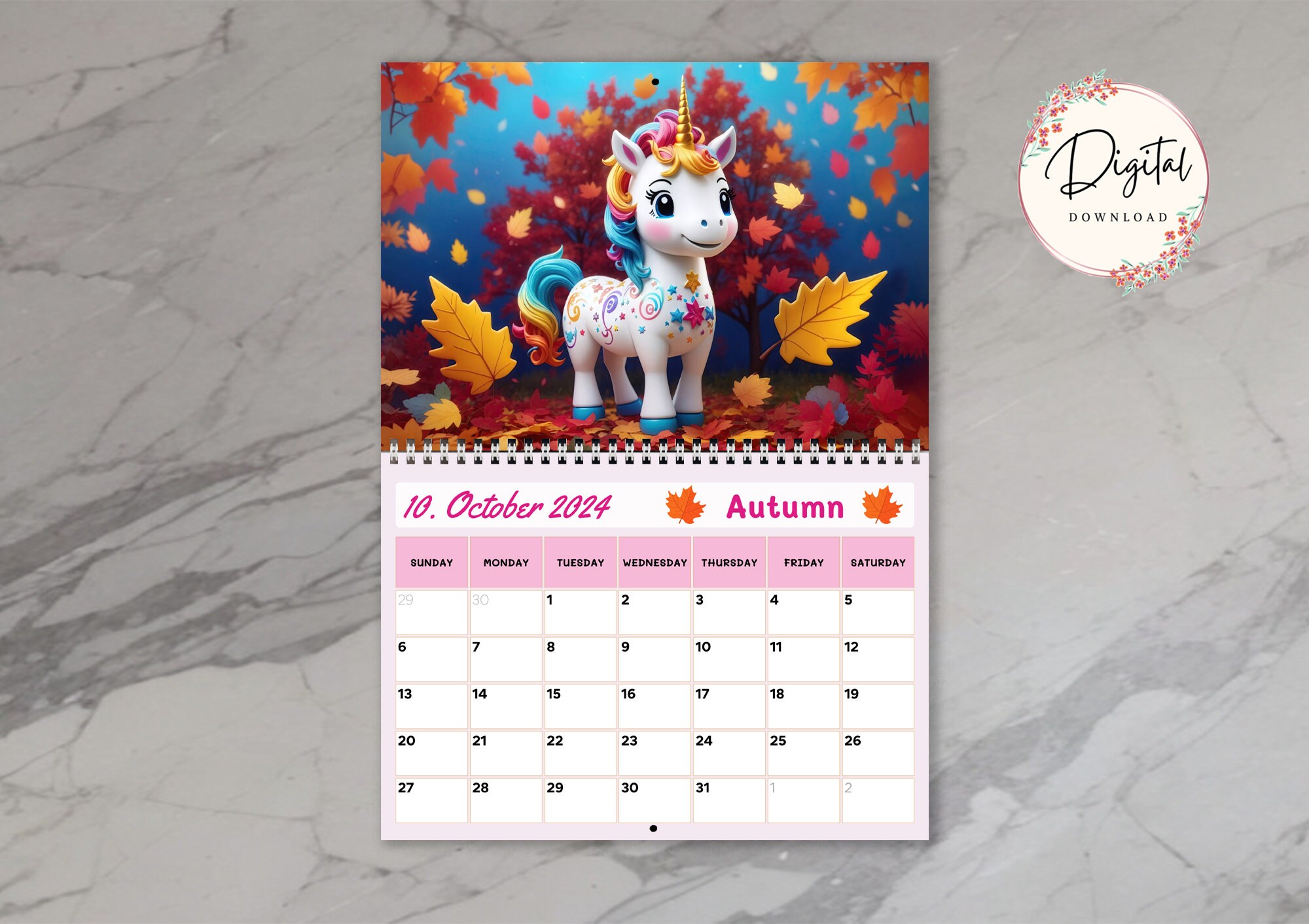 2024 Unicorn Wall Calendar, Printable Unicorn Calendar for Girls, High ...