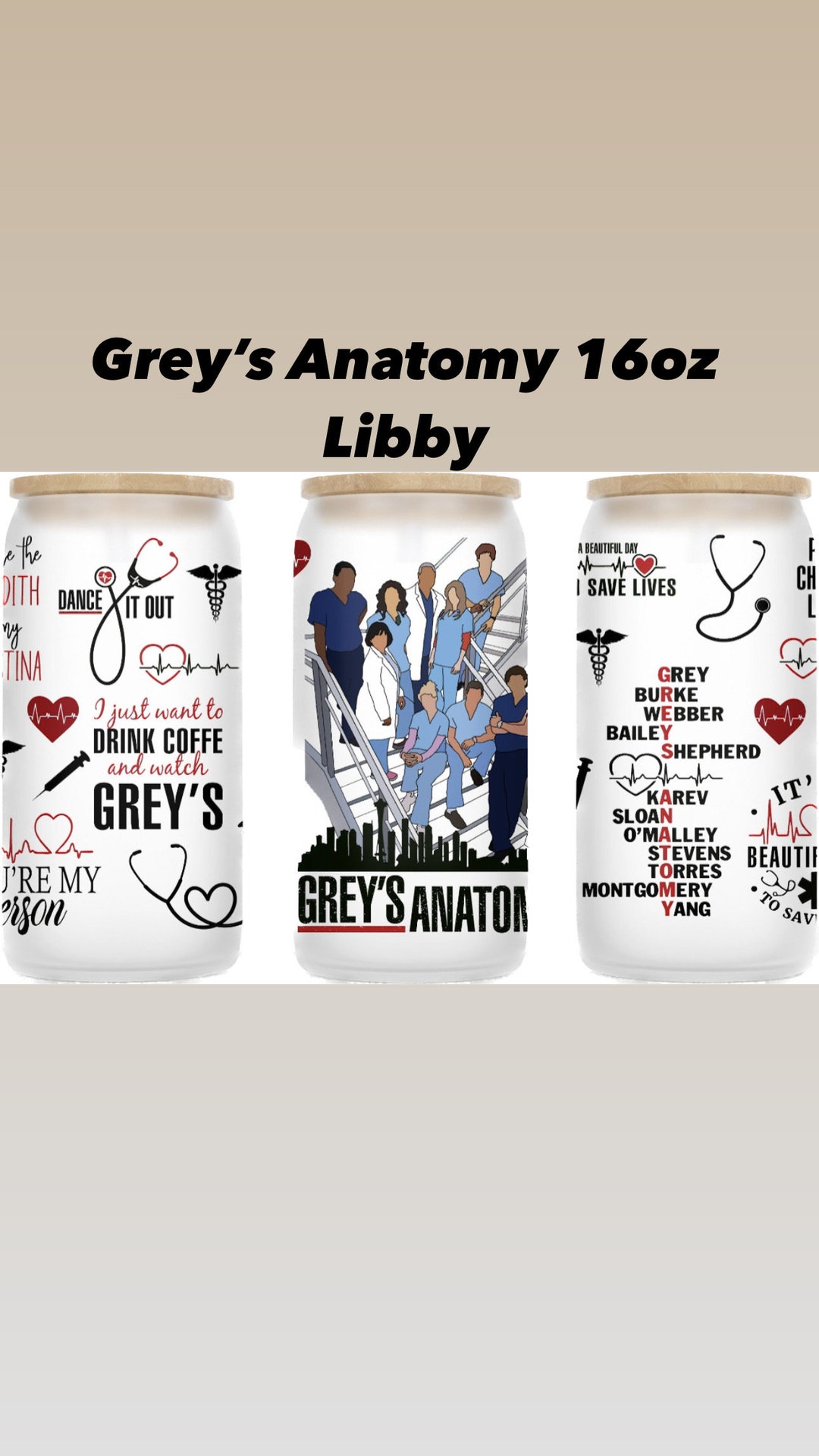 Frosted 16oz Libby, Greys Anatomy Cup - Etsy