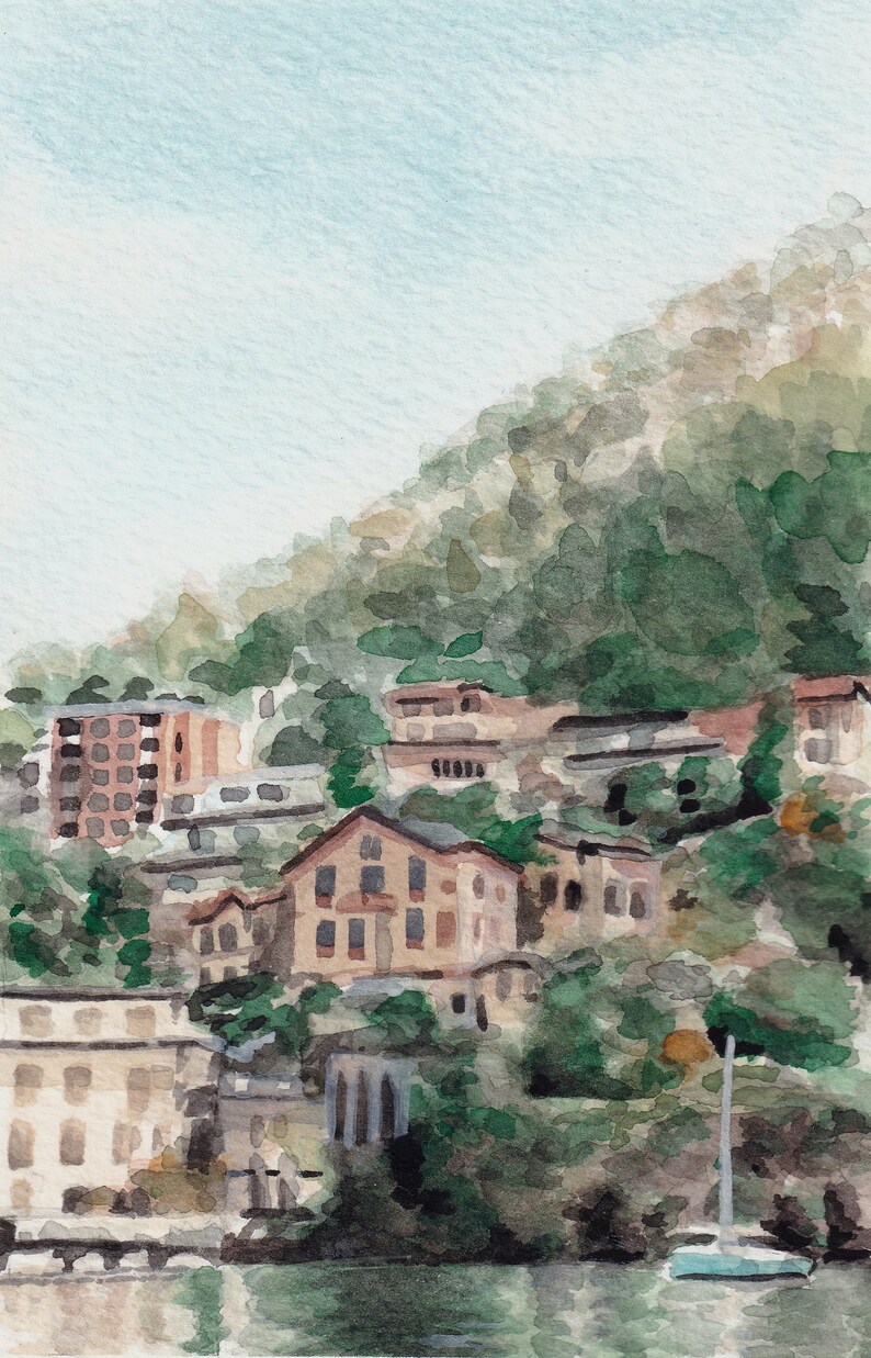 Lake Como Art Italy Watercolor Print Travel Art Northern Italy - Etsy