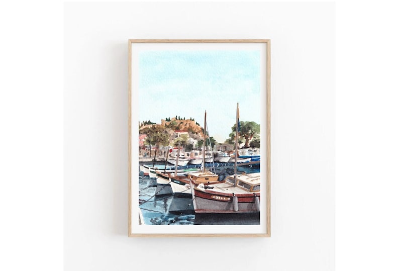 Cassis Harbor France Marseille Watercolor Poster Print - French Riviera ...