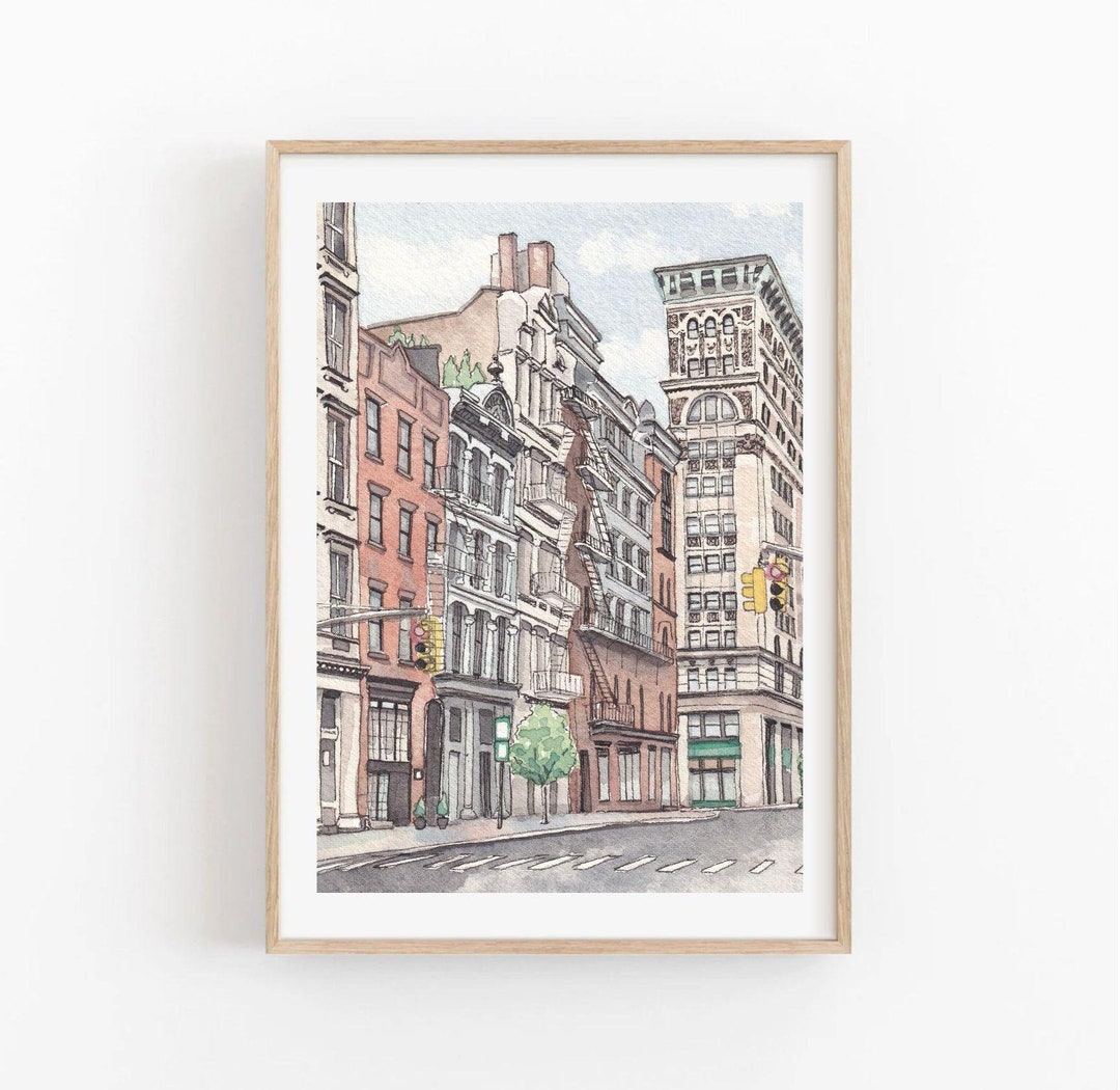 Soho New York City Watercolor and Ink Illustration Print - Downtown ...