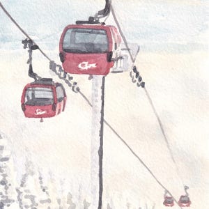 Stowe Vermont Ski Mountain Watercolor Poster Print - Gondola Winter ...