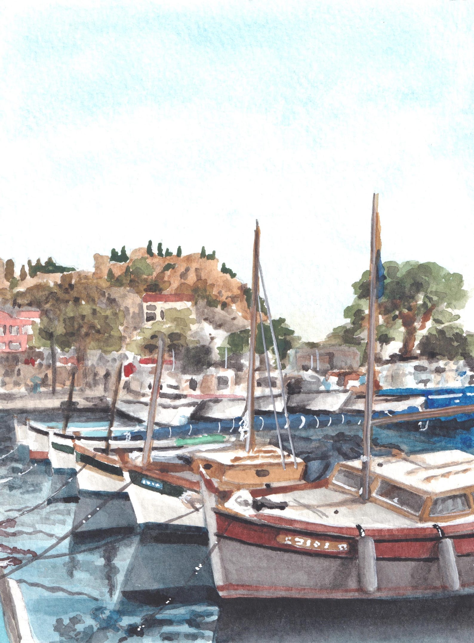 Cassis Harbor France Marseille Watercolor Poster Print - French Riviera ...