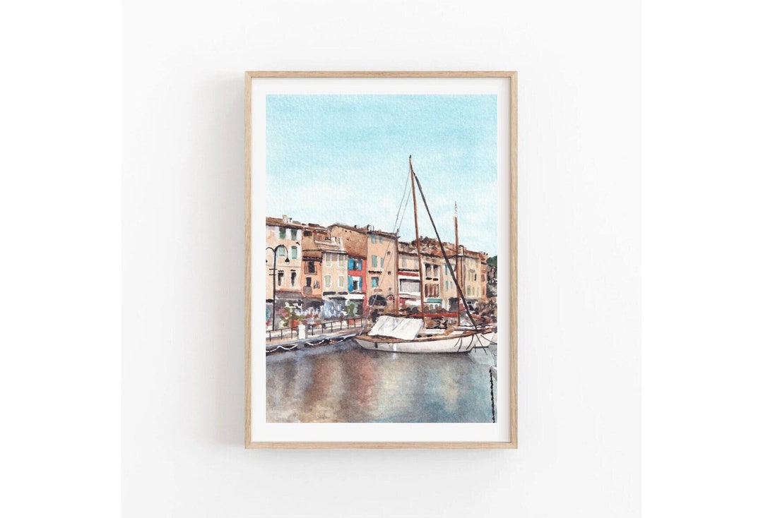 Sailboats in Cassis Harbor Watercolor Poster Print - French Riviera ...