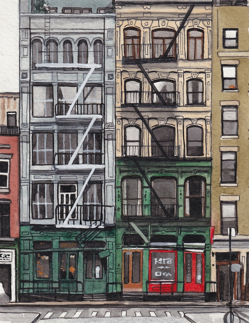 Soho Art New York City Watercolor Print Fire Escape Wall Art Street ...
