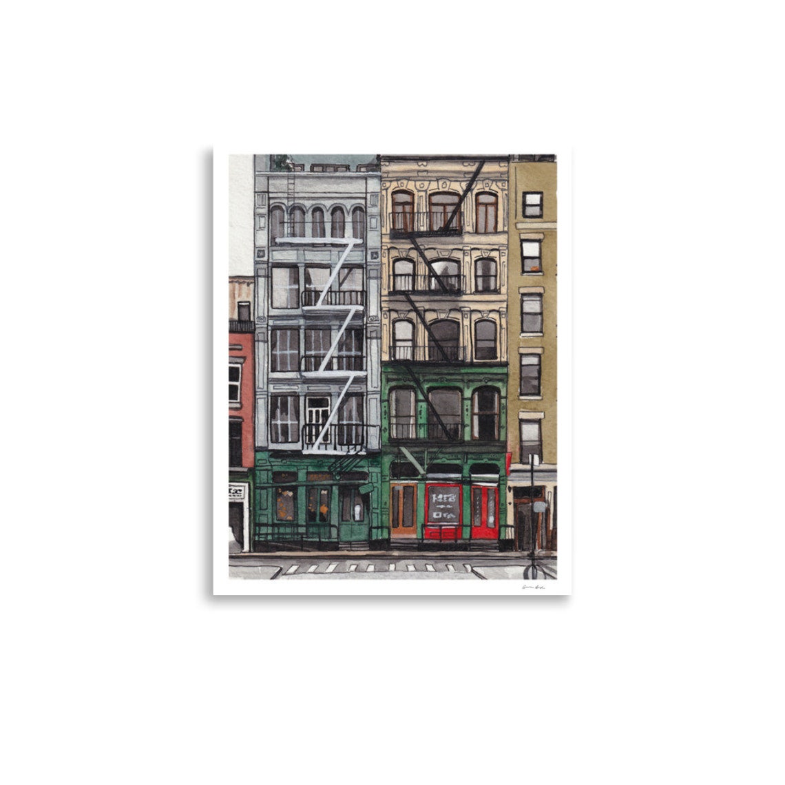 Soho Art New York City Watercolor Print Fire Escape Wall Art Street ...