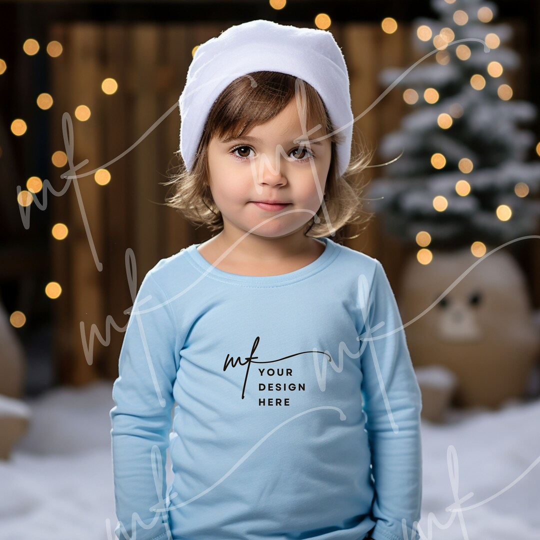Toddler Light Blue Long Sleeve Christmas Mockup, Toddler Mockup, Kids ...