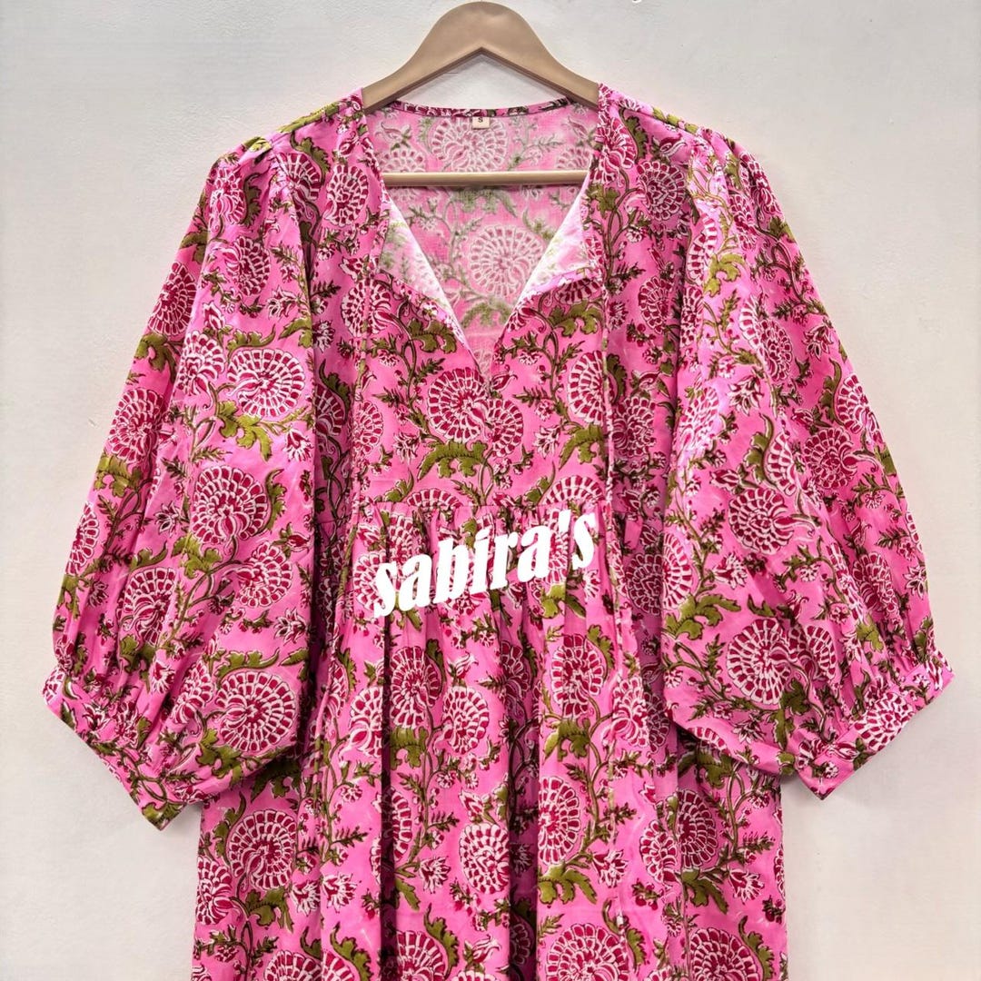 Pink Floral Block Print Cotton Dress: Kyra Midi Mini Tunic - Etsy