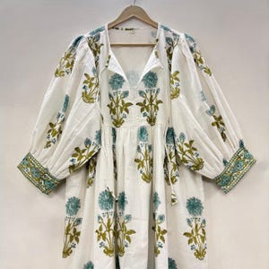 Floral Hand Block Print Kyra Midi Dress | Bohemian Cotton Dress Dresses ...