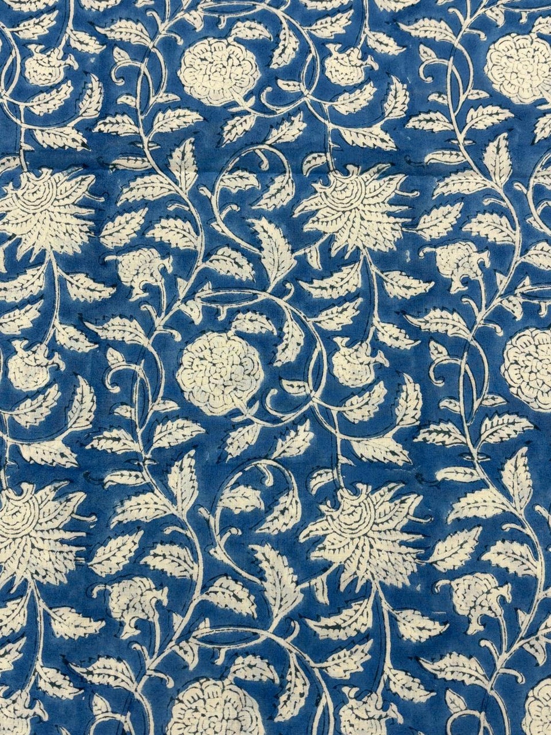 Blue Block Print, Delft Blue Indian Floral Hand Block Printed 100% ...