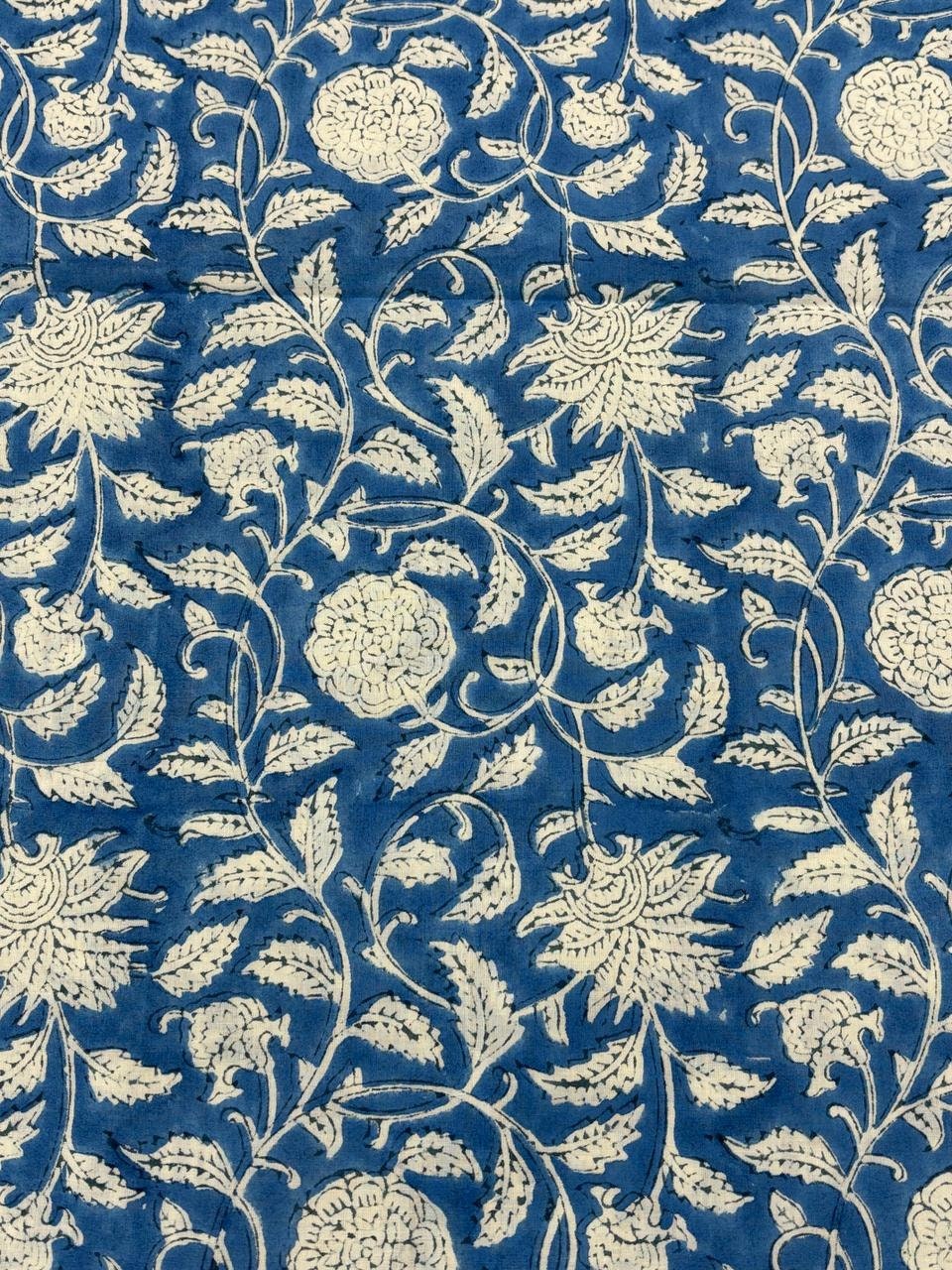 Blue Block Print, Delft Blue Indian Floral Hand Block Printed 100% ...