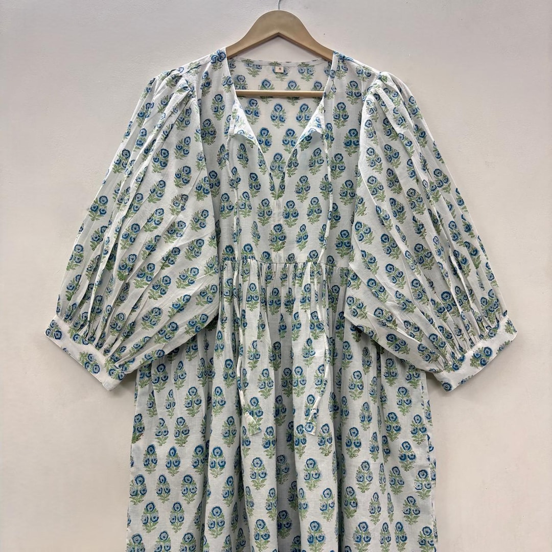 Floral Hand Block Print Soft Cotton Summer Dress, Kyra Midi Dress ...